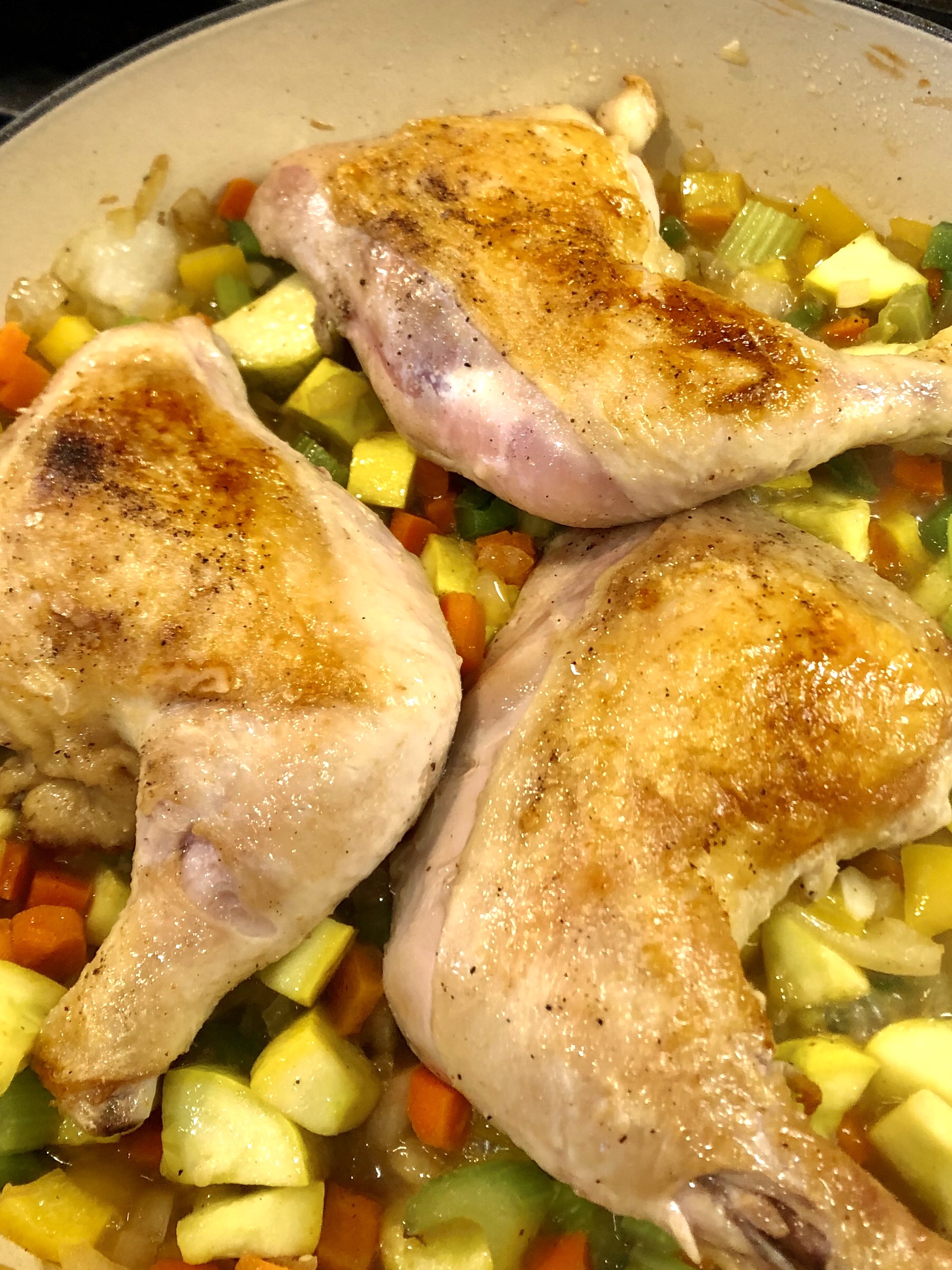 Seared Chicken Quarters with Random Fridge Veggies – Fun Foodie Family